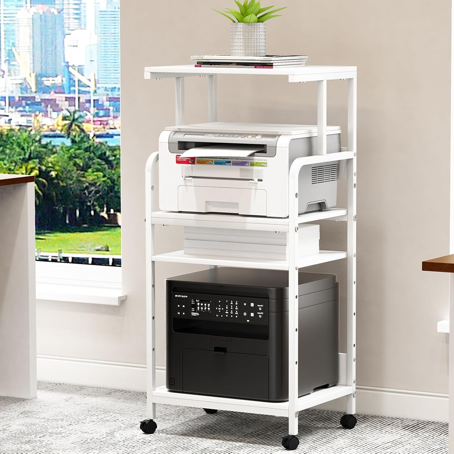 4 Tier Printer Stand with Storage Shelf, Large Tall Printer Cart with ...