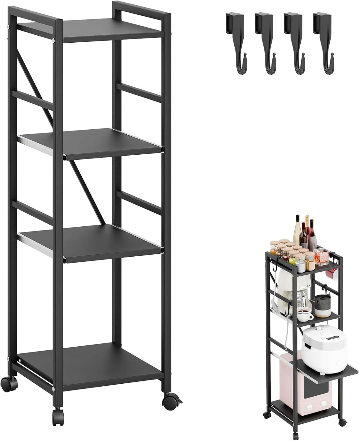 4 Tier Pull Out Kitchen Bakers Rack with Wheels, Microwave Cart Kitchen ...