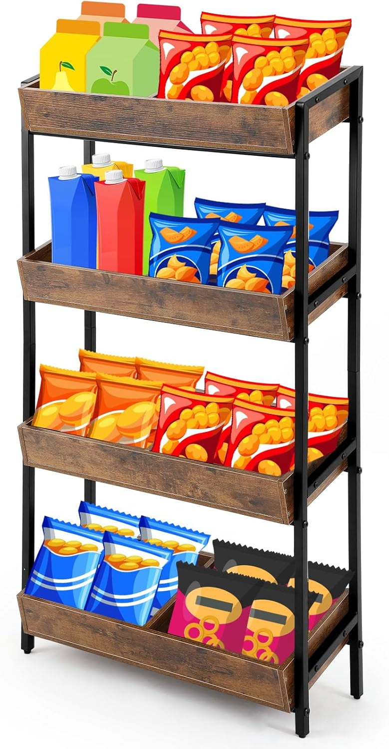 4 Tier Retail Display Rack Concession Candy Snack Display Rack Wooden ...