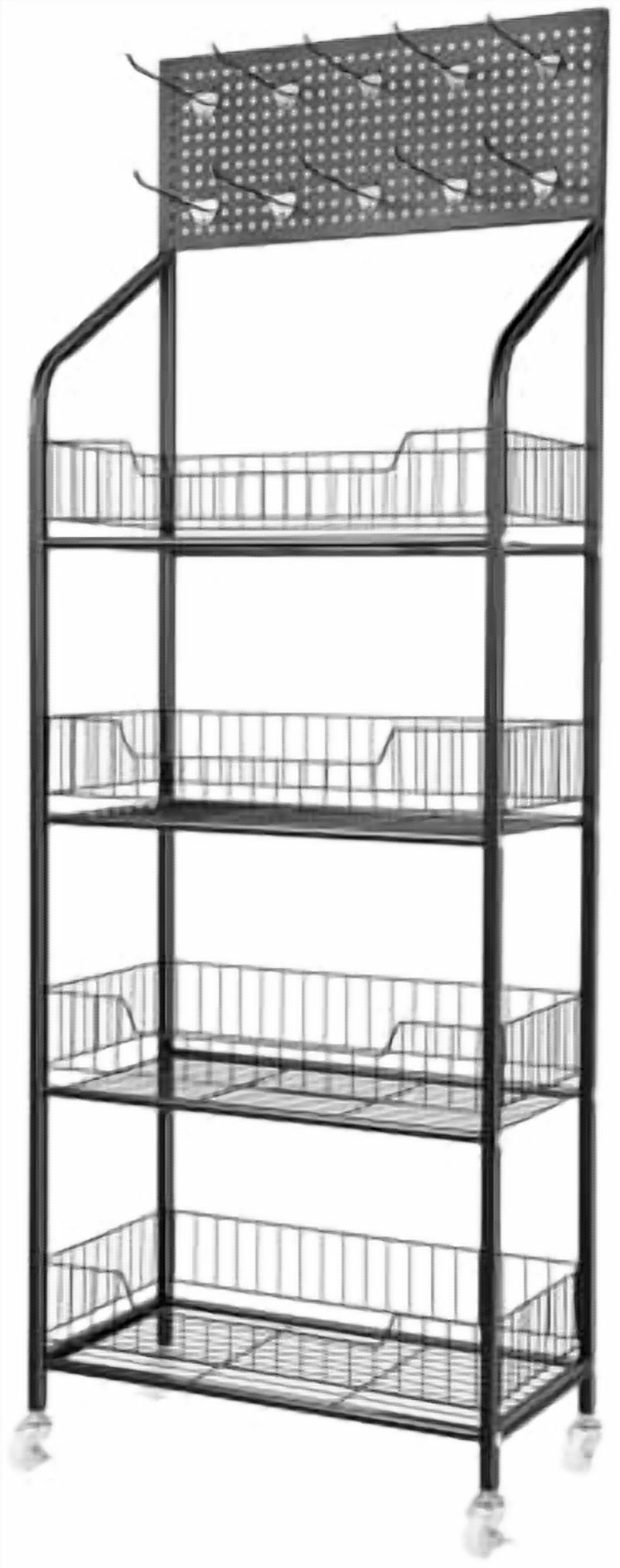 4 Tier Retail Display Rack, Retail Display Shelf with Wheels&Hooks ...
