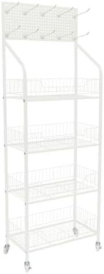 4 Tier Retail Display Rack, Retail Display Shelf with Wheels&Hooks ...