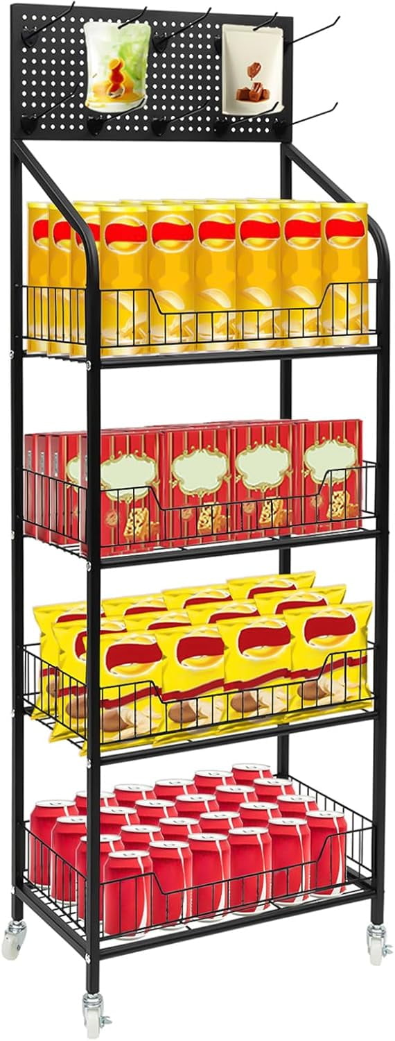 4-Tier Retail Display Rack Stand with Wheels - Candy Display Rack for ...