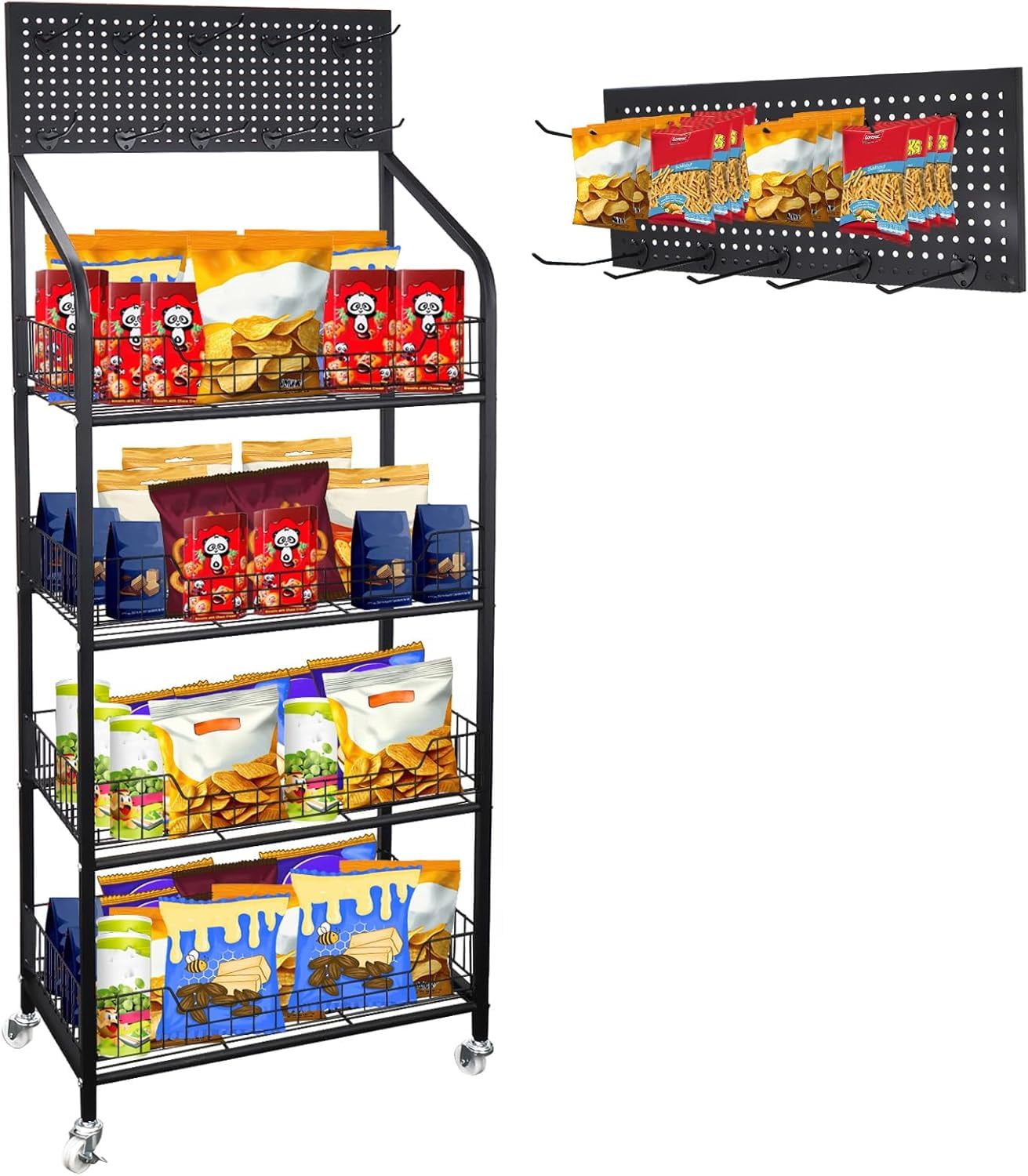 4 Tier Retail Snack Display Rack,Black Metal Retail Candy Display Rack ...