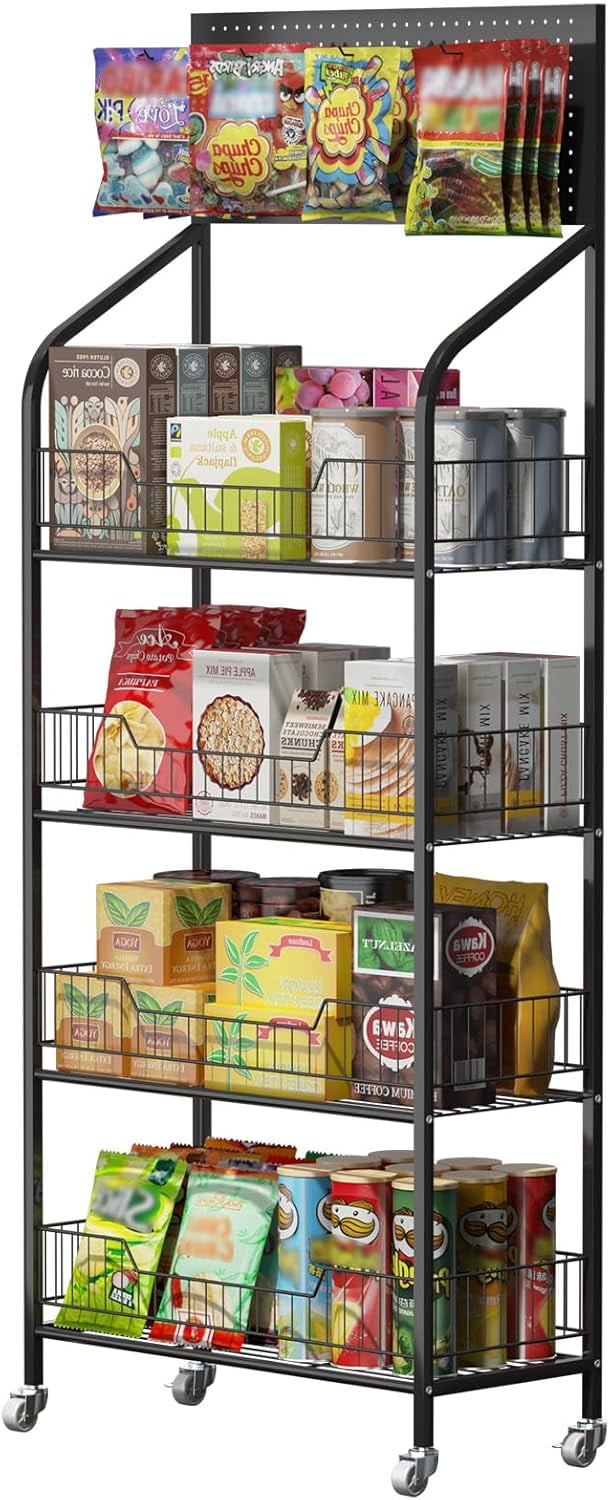 4-Tier Retail Snack Display Rack, Metal Supermarket Candy Display Shelf ...