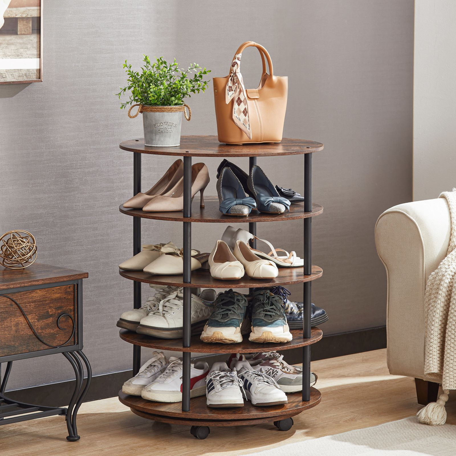 4-Tier Revolving Shoe Rack Organizer - Space-Saving Design, Adjustable ...