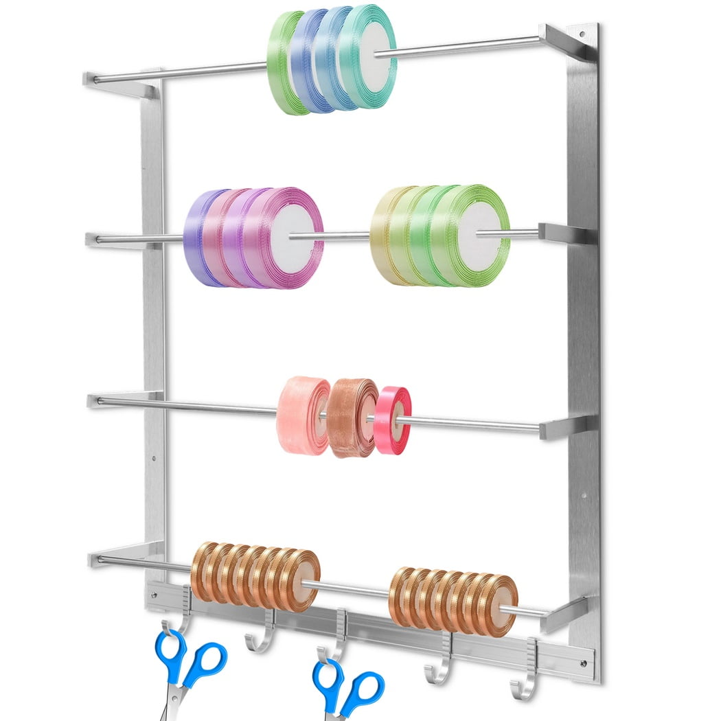 4-Tier Ribbon Wall Holder, Ribbon Wall Rack with Sliding Hooks, Wall ...