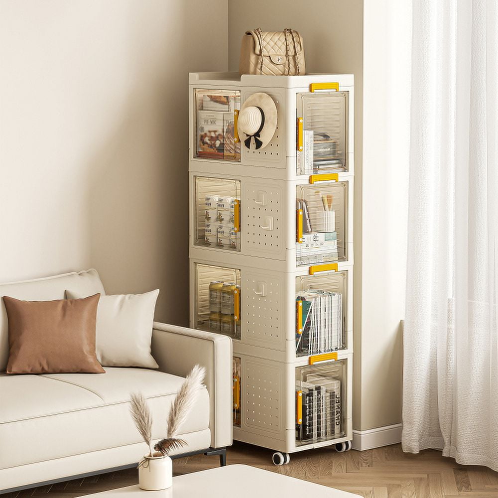4-Tier Rolling Bookcase (with Wheels), Large-Capacity Storage Container ...