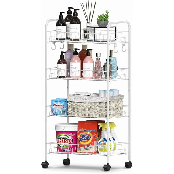 4 Tier Rolling Cart with 360° Wheels, Snack Cart, Removable Wire ...