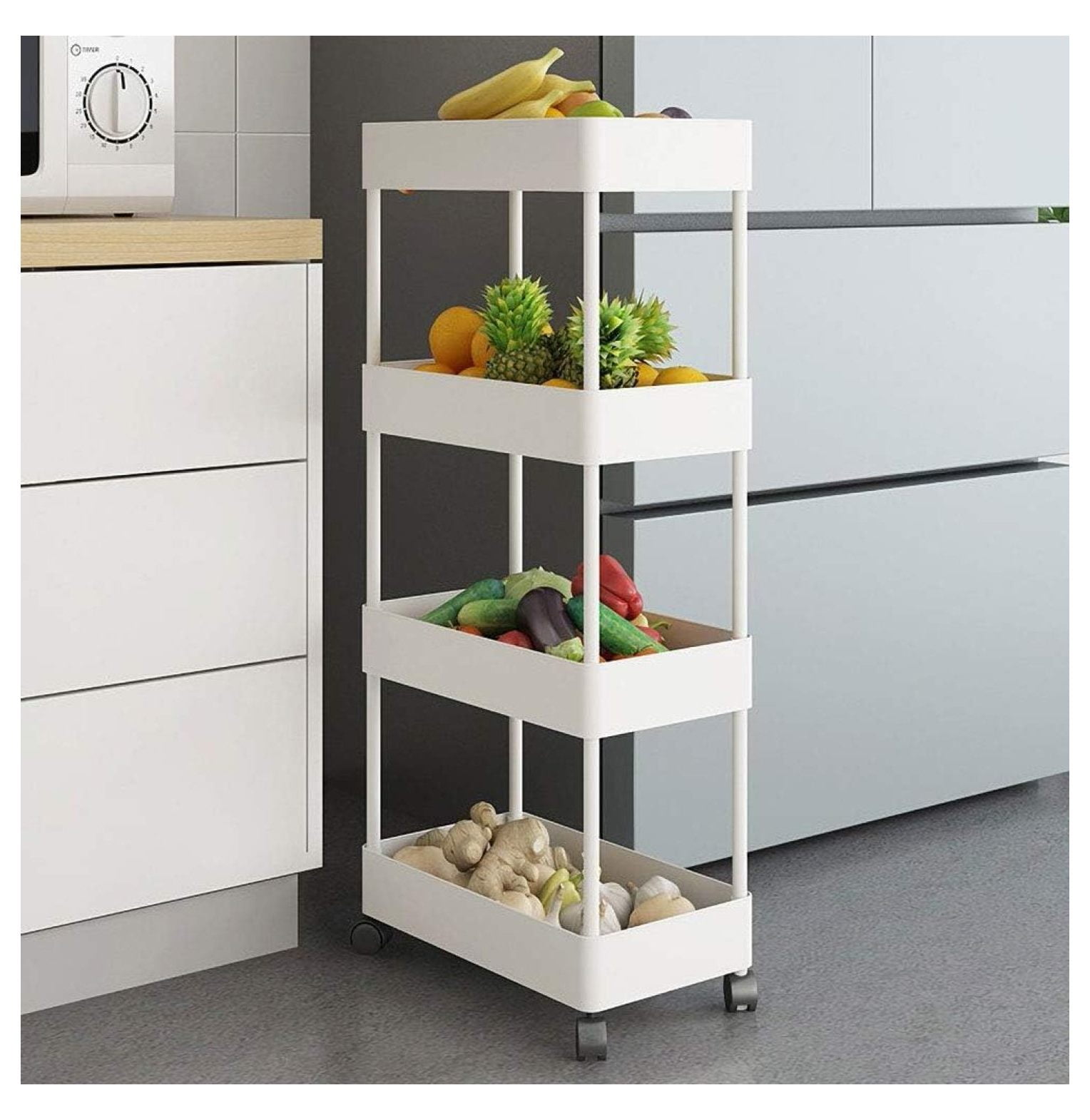 4 Tier Rolling Cart Kitchen Slim Slide Out Storage Tower Rack with ...