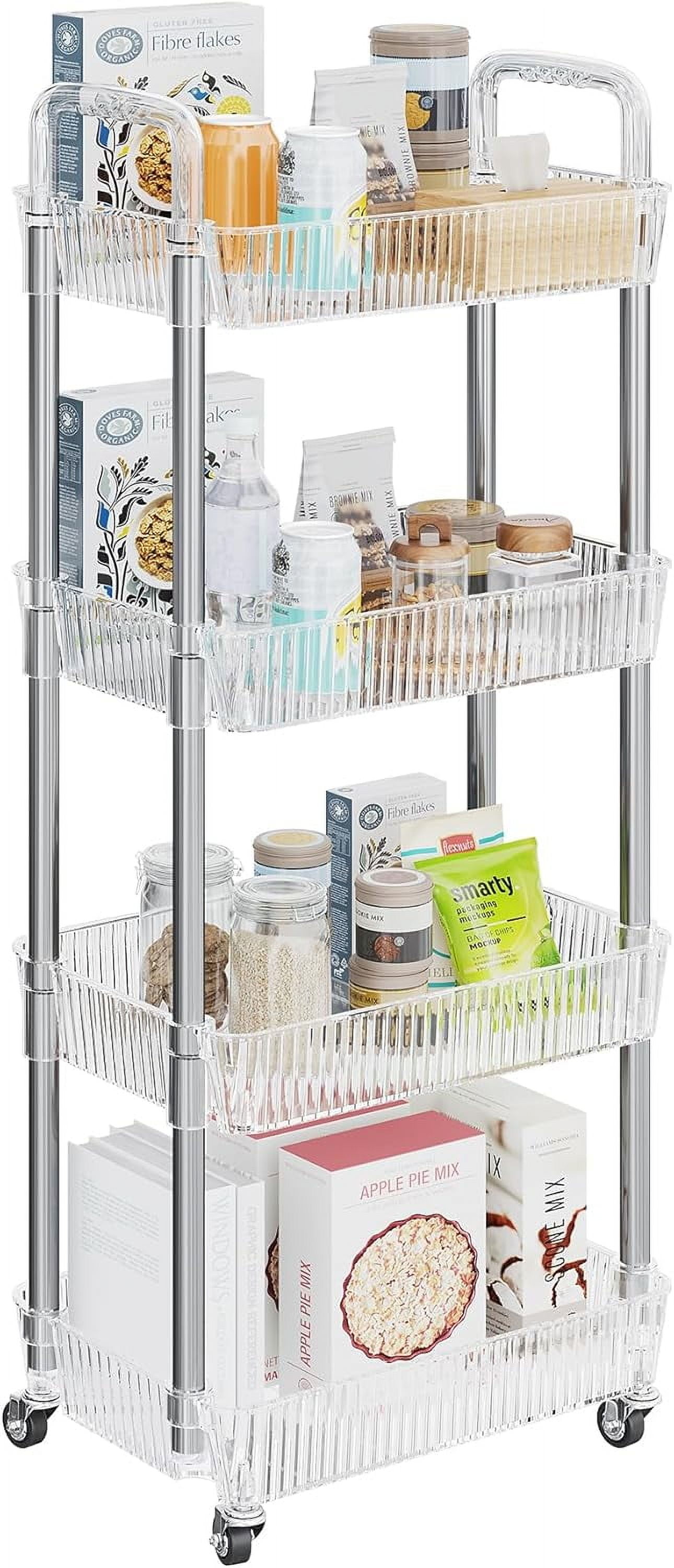 4-Tier Rolling Cart，Makeup Cart with Wheels，Snack Cart，PET and Metal ...