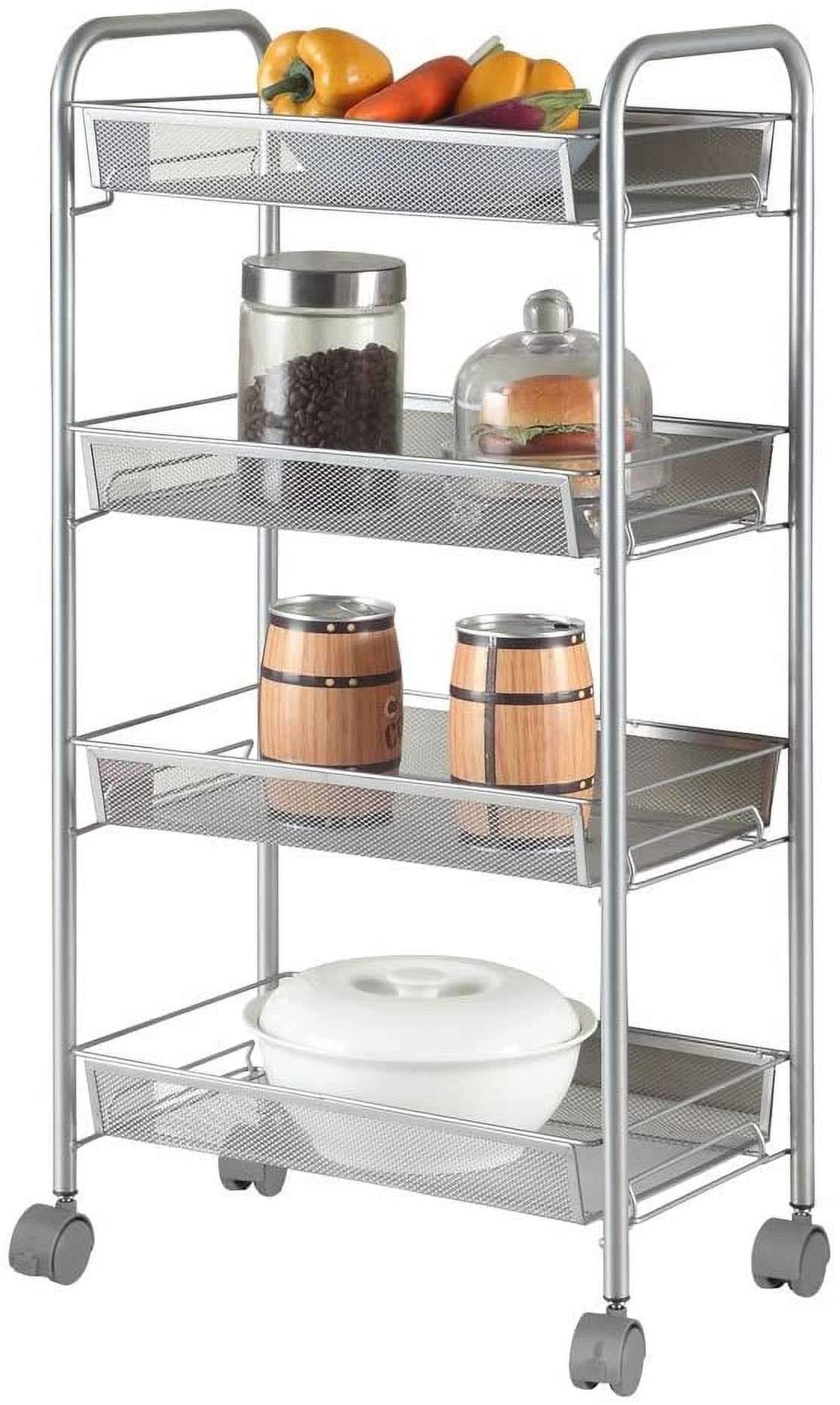 4 Tier Rolling Cart with Mesh Baskets, Metal Utility Carts with ...