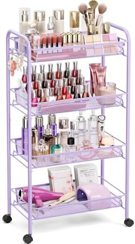 4-Tier Rolling Cart, Metal Utility Cart with 3 Hooks, Easy Assemble ...