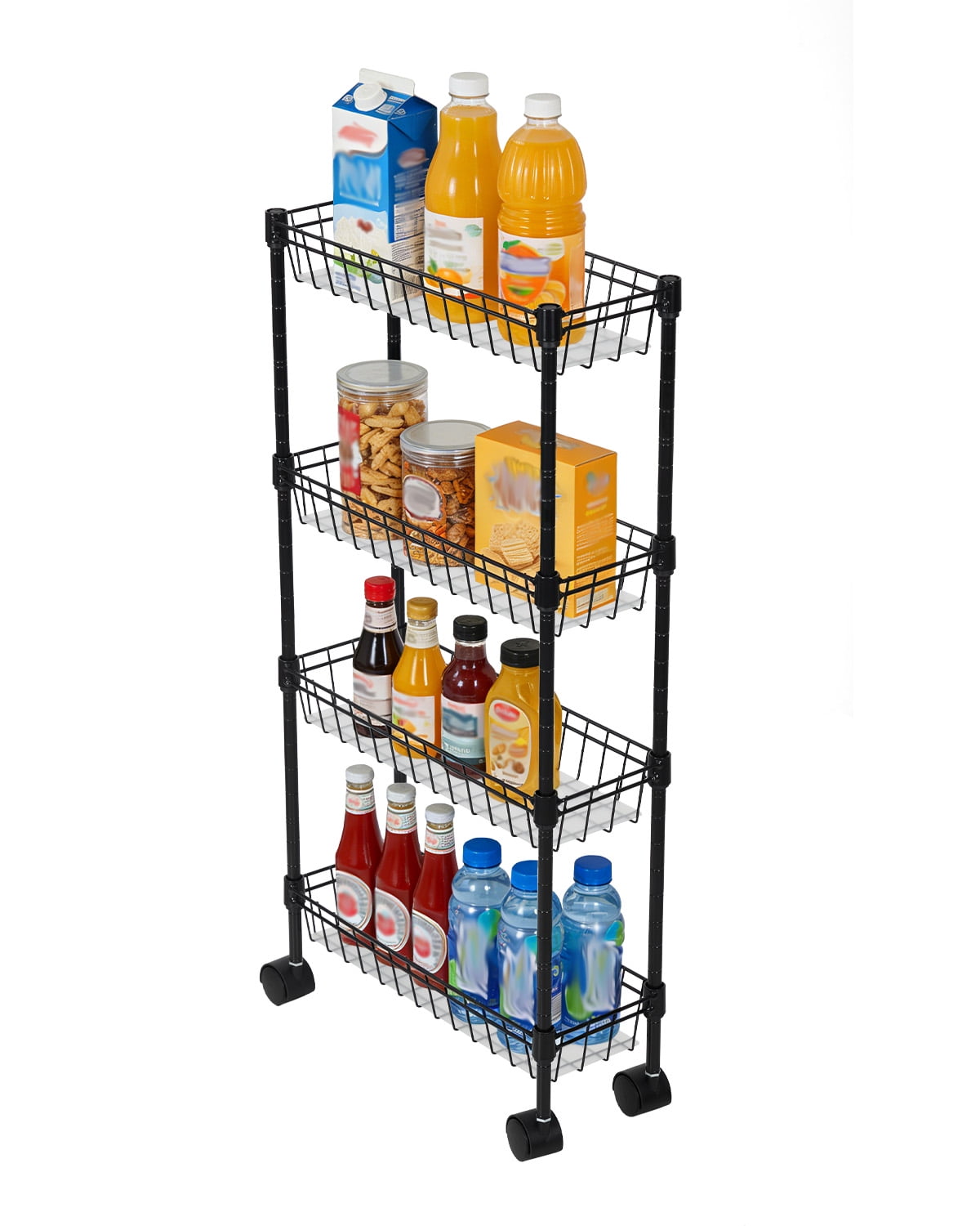 4-Tier Rolling Cart, Metal Utility Cart, Adjustable Shelving Unit ...