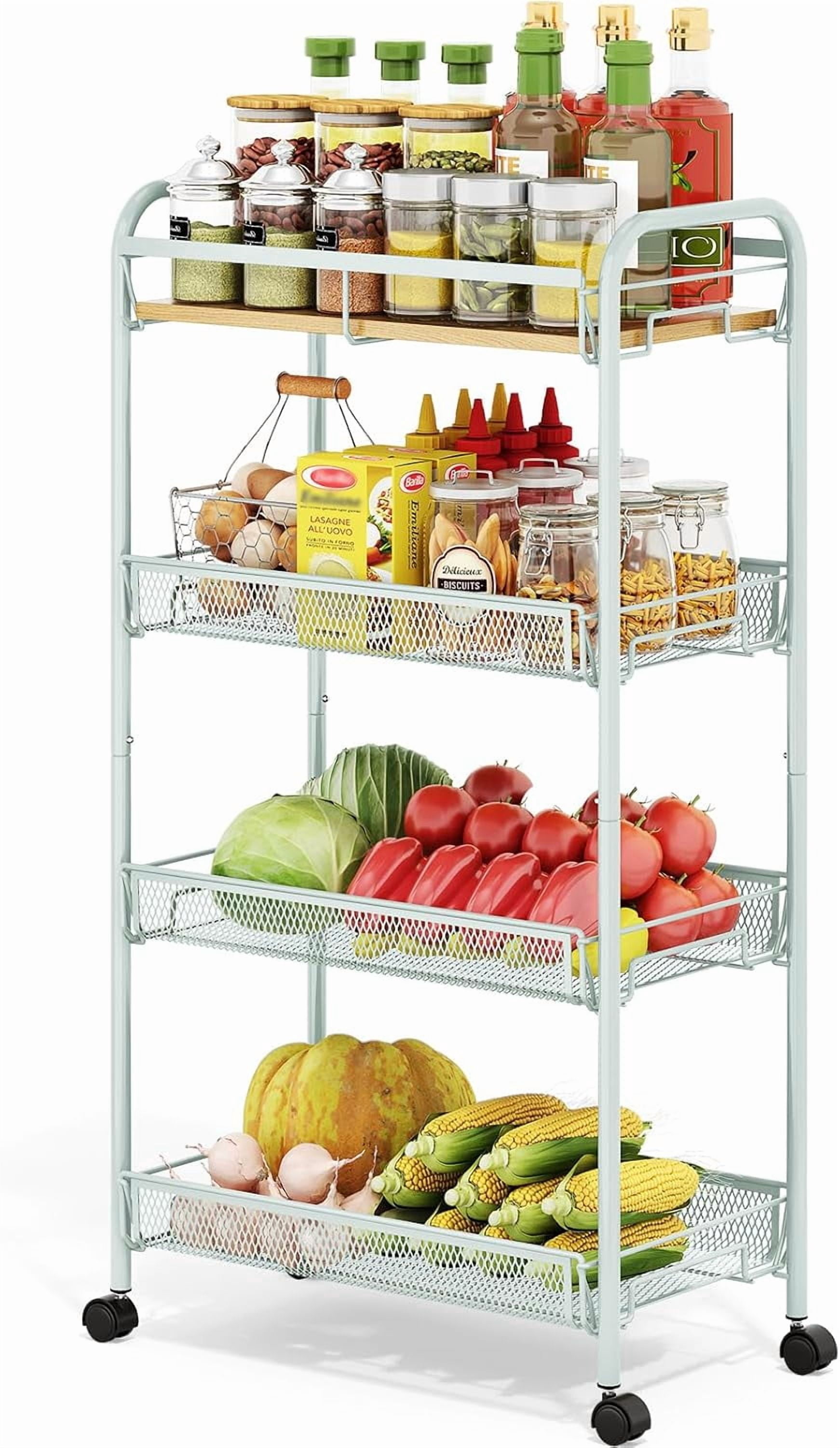 4-Tier Rolling Cart, Metal Utility Cart, Slide Out Storage Cart with ...
