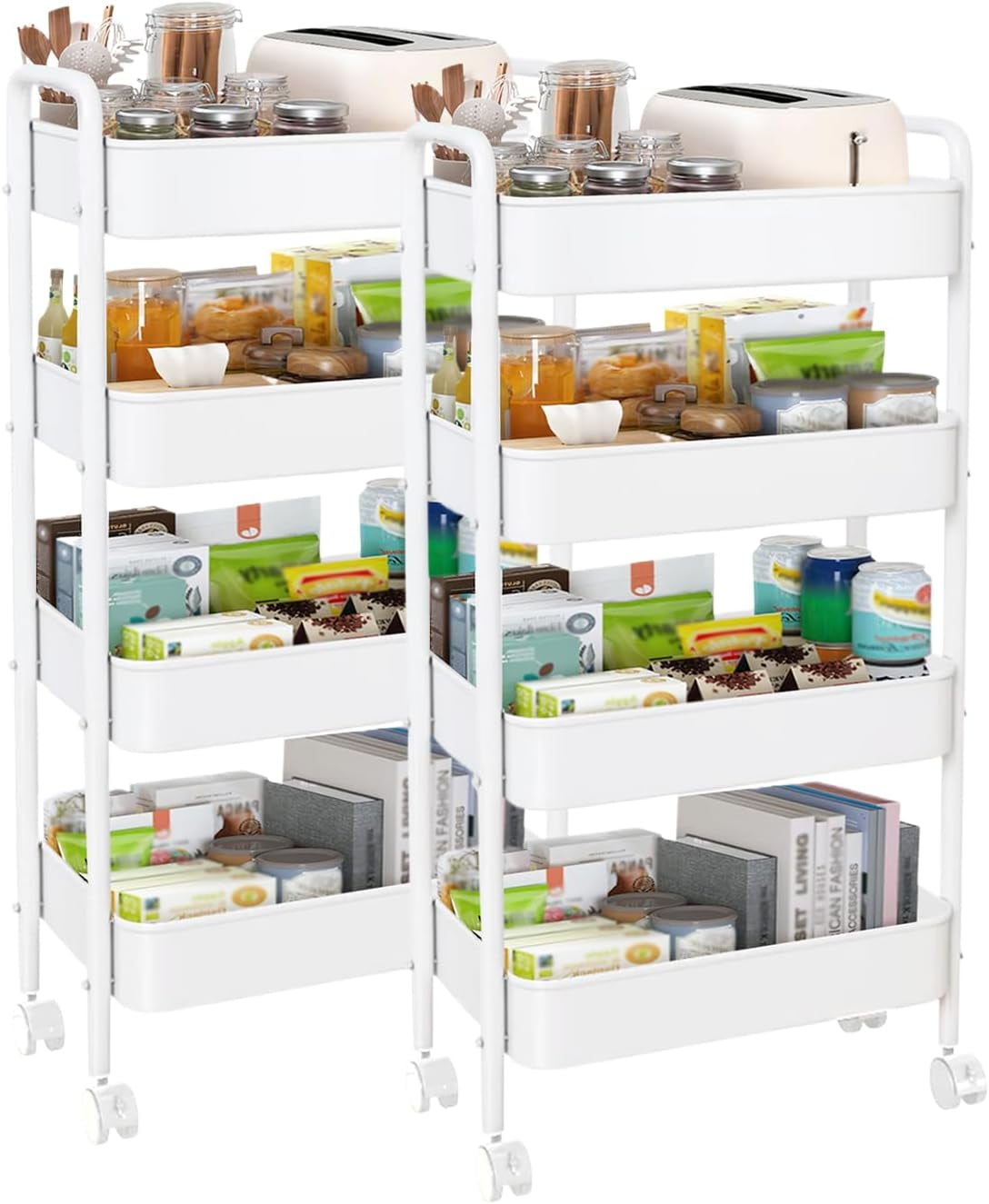 4 Tier Rolling Cart,Metal Utility Cart with Wheels,Detachable Rolling ...