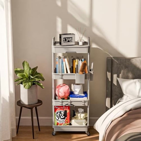 4 Tier Rolling Cart Organizer,Art Craft Diaper Bedside Snack Laundry ...