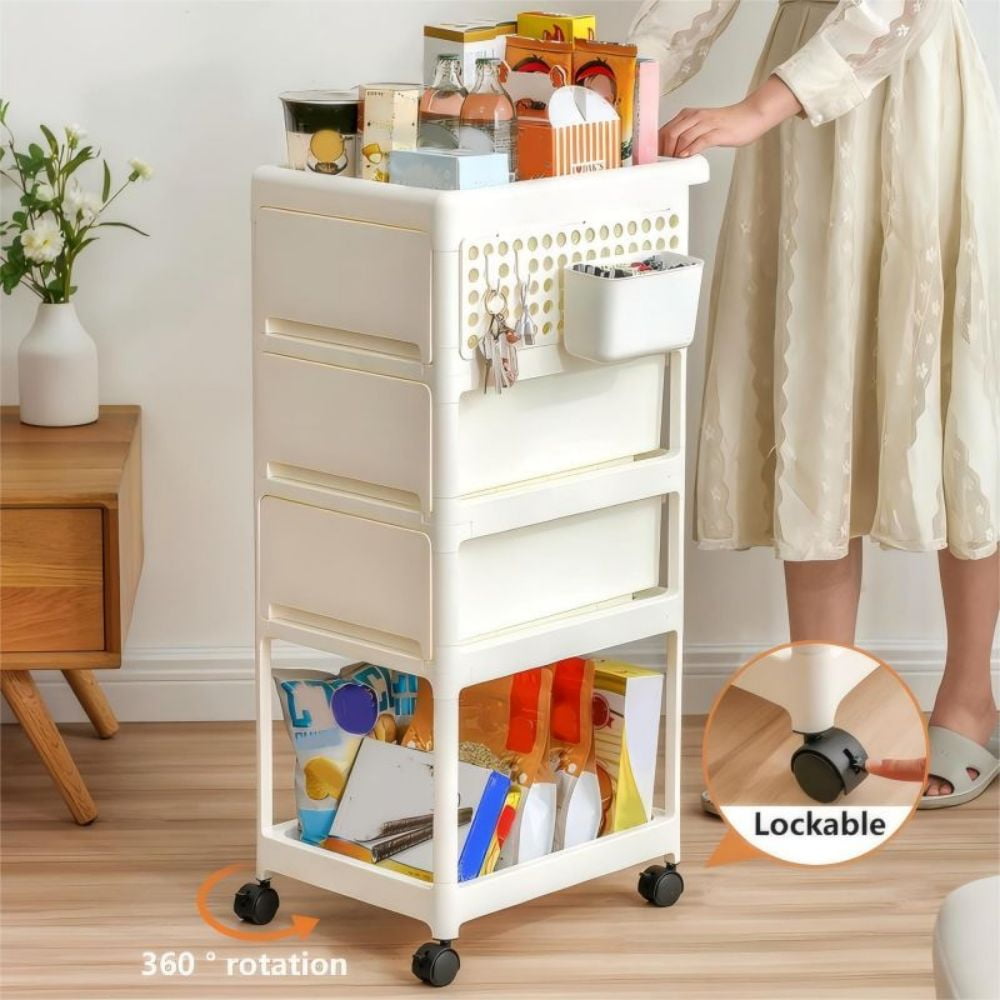 4 Tier Rolling Cart Organizer, Plastic Rolling Cart With Lockable ...