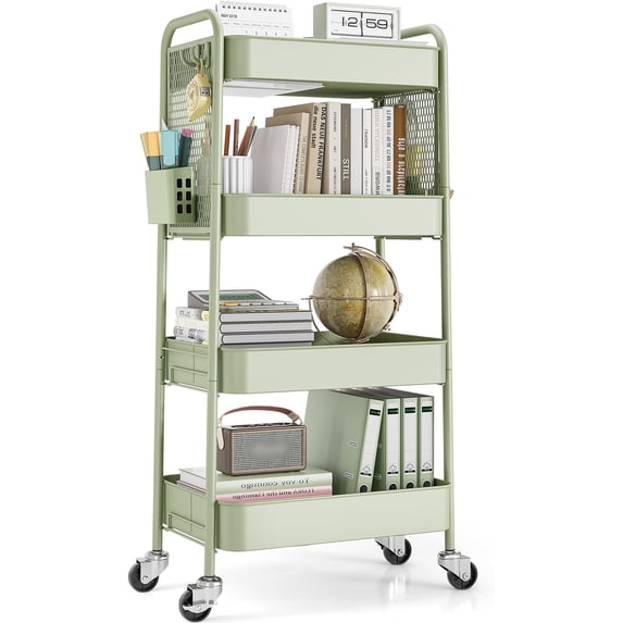 4 Tier Rolling Cart with Pegboard, Storage Organizer Cart with Wheels ...