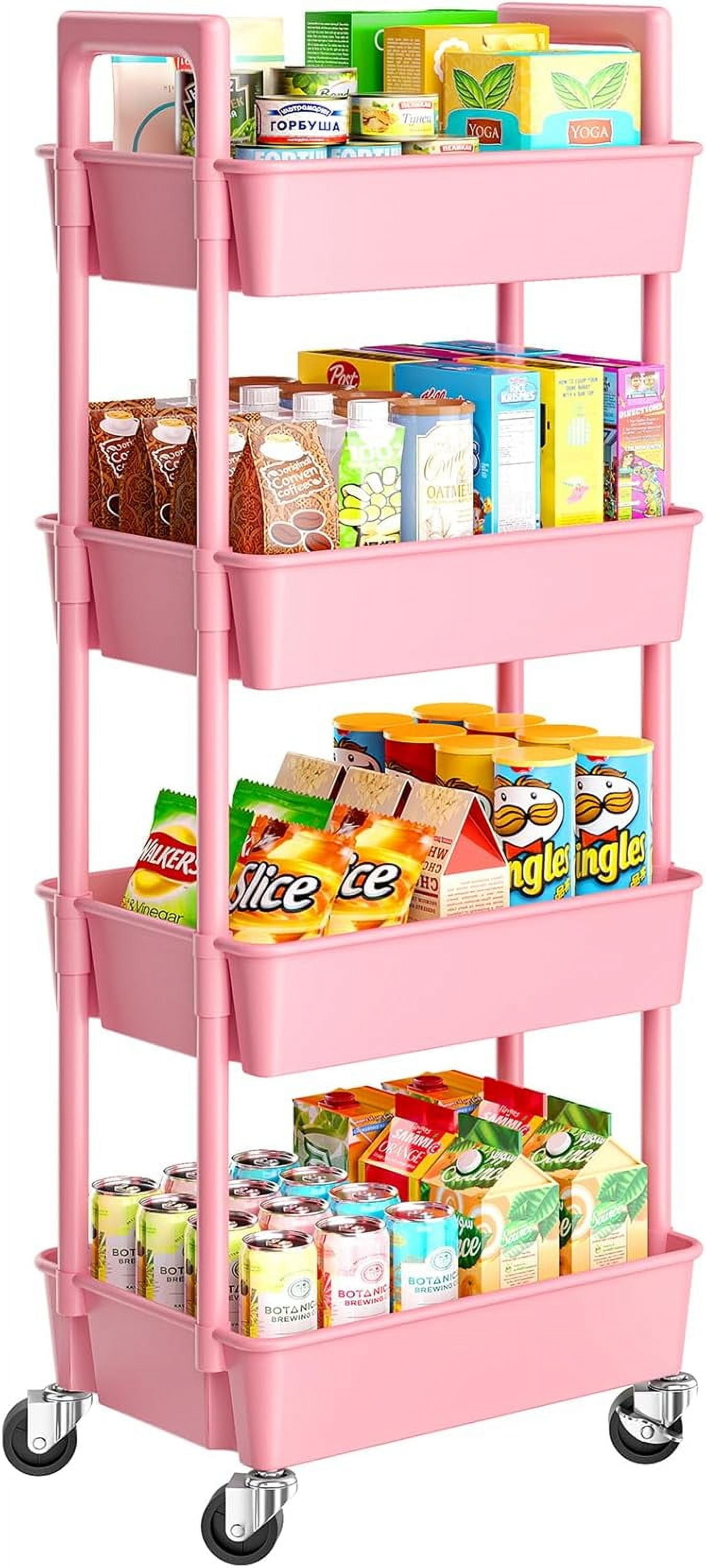 4-Tier Rolling Cart, Plastic Cart with Lockable Wheels & Reinforced ...