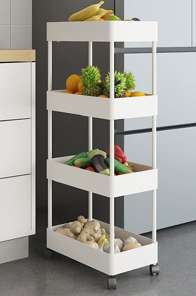 4 Tier Rolling Cart Slim Storage Cart Mobile Shelving Unit Slide Out ...