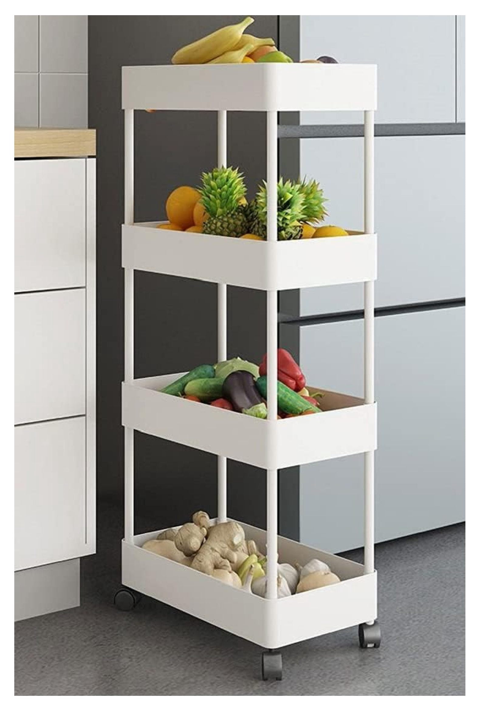 4 Tier Rolling Cart Slim Storage Cart Mobile Shelving Unit Slide Out ...