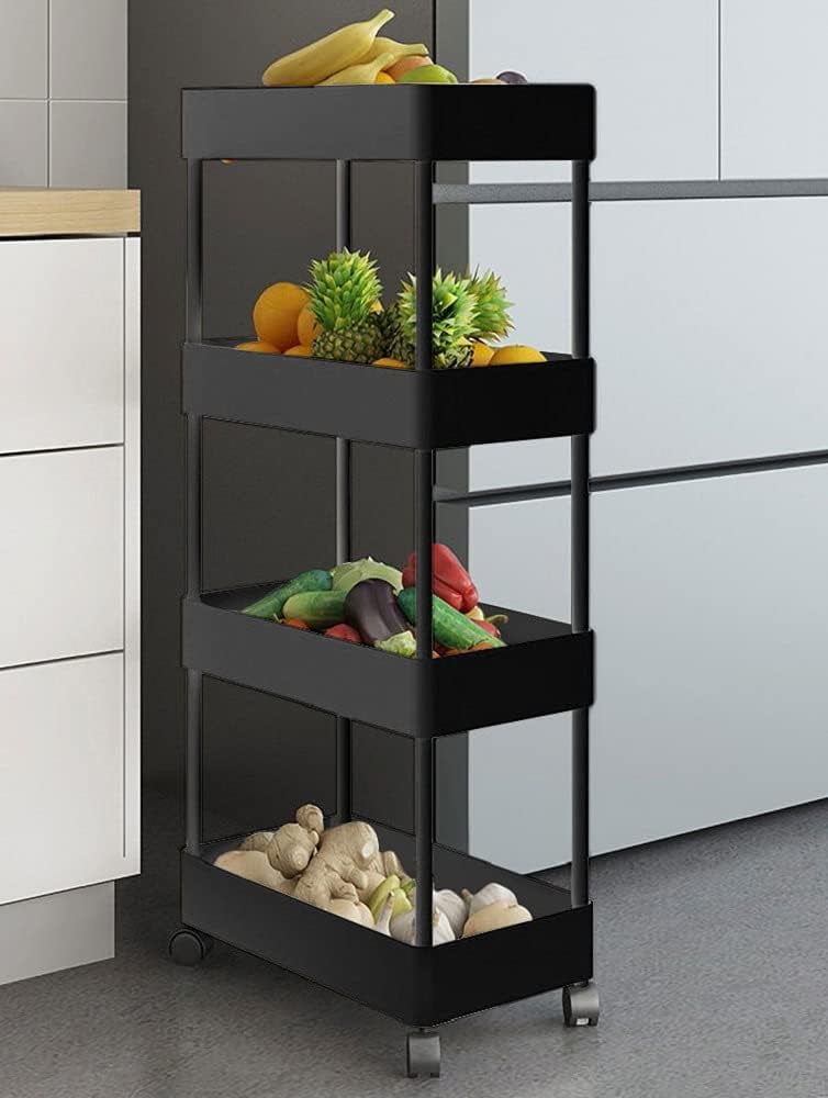 4-Tier Rolling Cart Slim Storage Cart Slide Out Storage Cart Utility ...