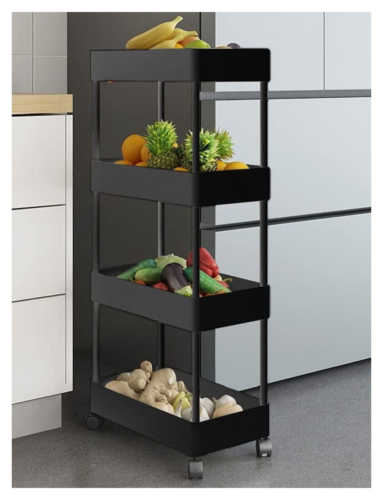 4-Tier Rolling Cart Slim Storage Cart Slide Out Storage Cart Utility ...