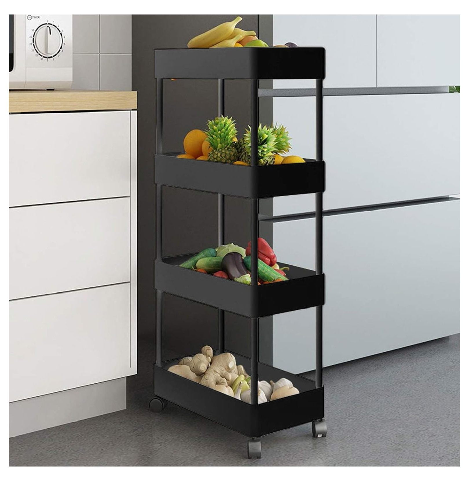 4 Tier Rolling Cart Slim Storage Cart with Wheels Slim Slide-Out ...