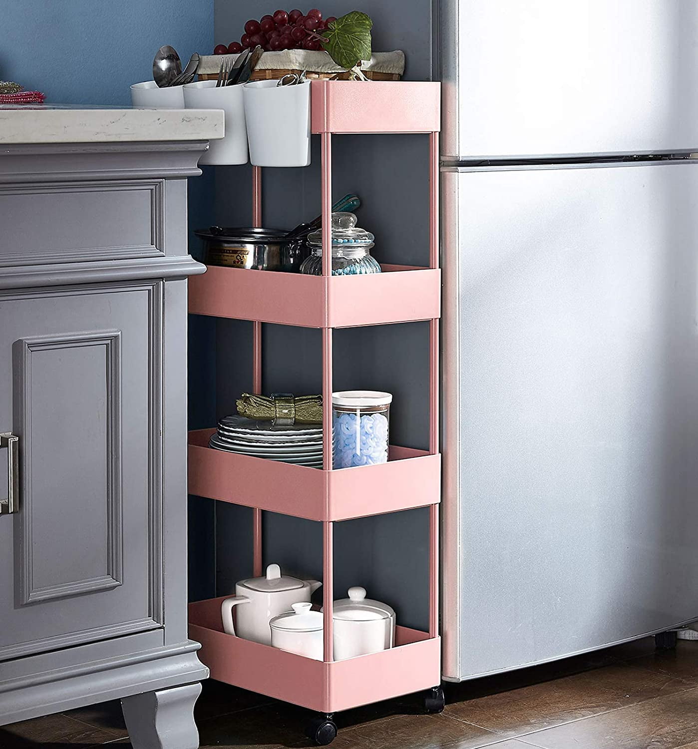 4 Tier Rolling Cart Slim Storage Cart with Wheels Slim Slide-Out ...