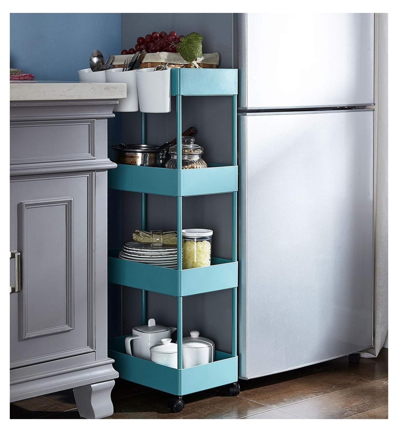 4 Tier Rolling Cart Slim Storage Cart with Wheels Slim Slide-Out ...