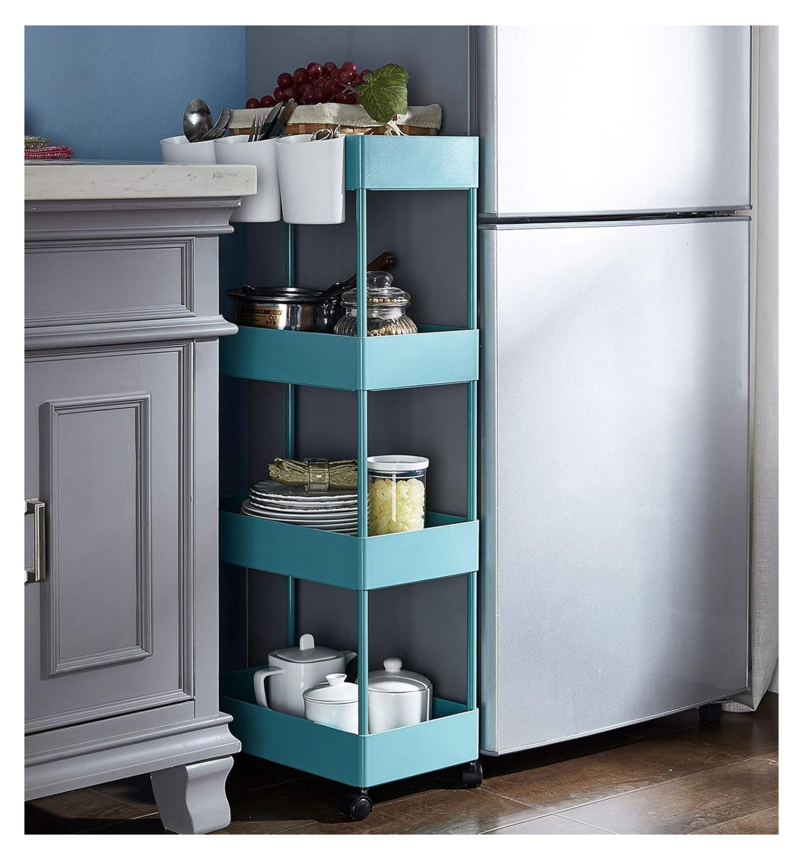 4 Tier Rolling Cart Slim Storage Cart with Wheels Slim Slide-Out ...