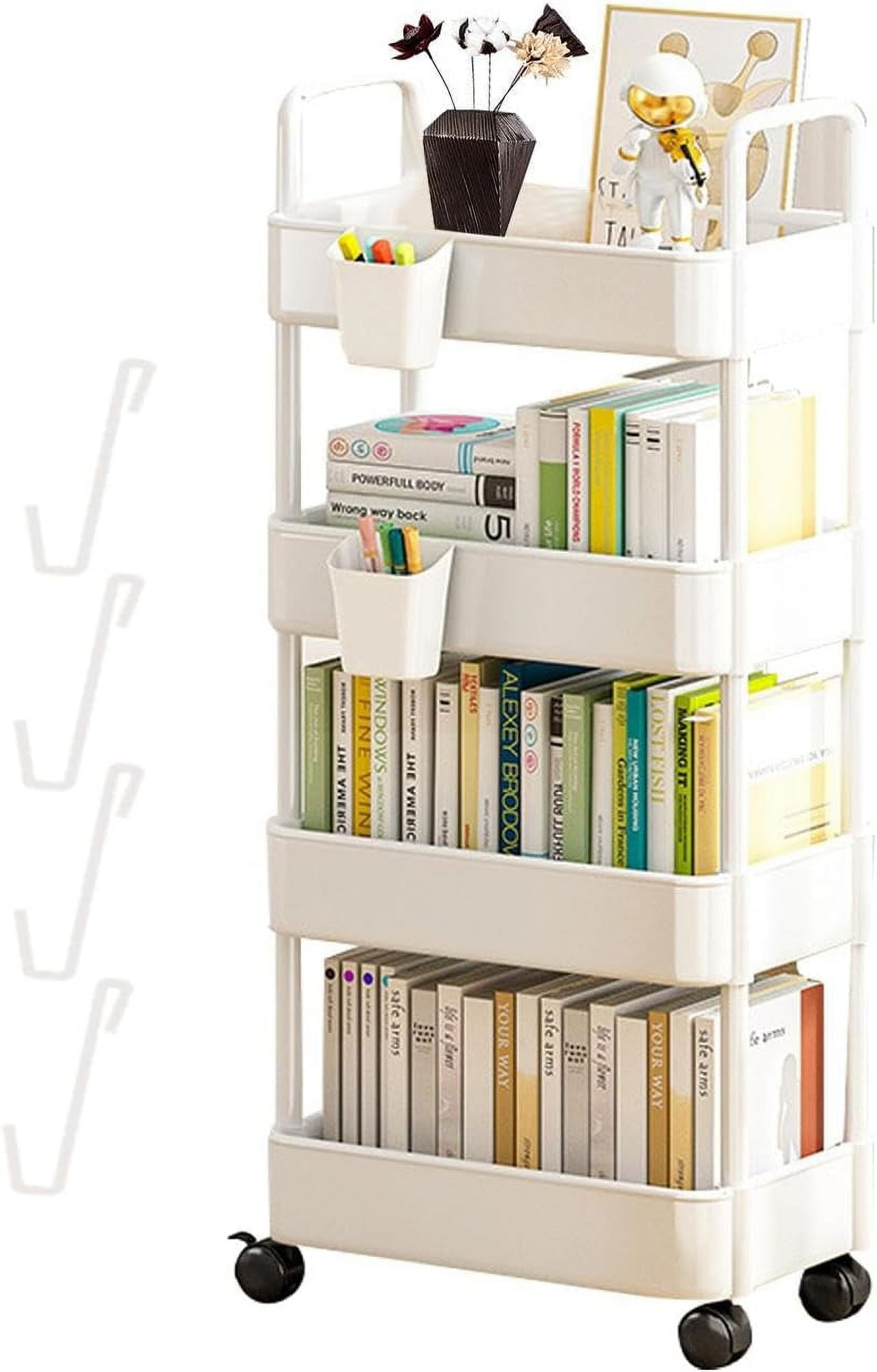 4-Tier Rolling Cart, Storage Cart with Handle and Lockable Wheels ...