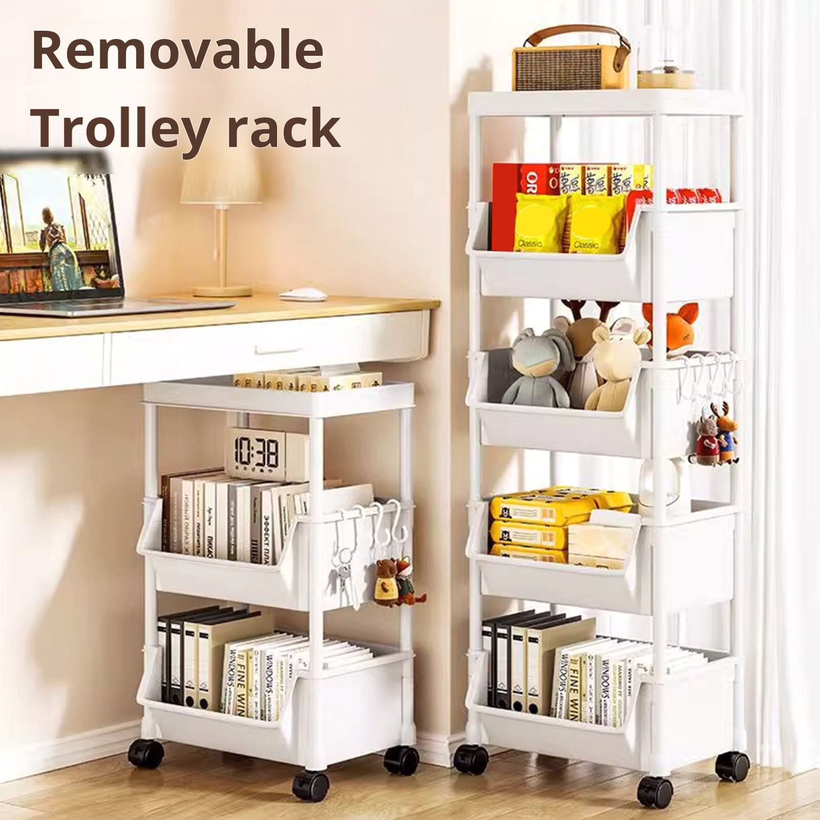 4 Tier Rolling Cart Storage Trolley Mobile Organizer with Lockable ...