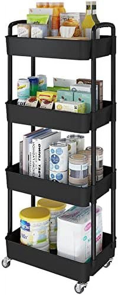 4-Tier Rolling Cart with Wheels,Multifunction Utility Storage Carts ...