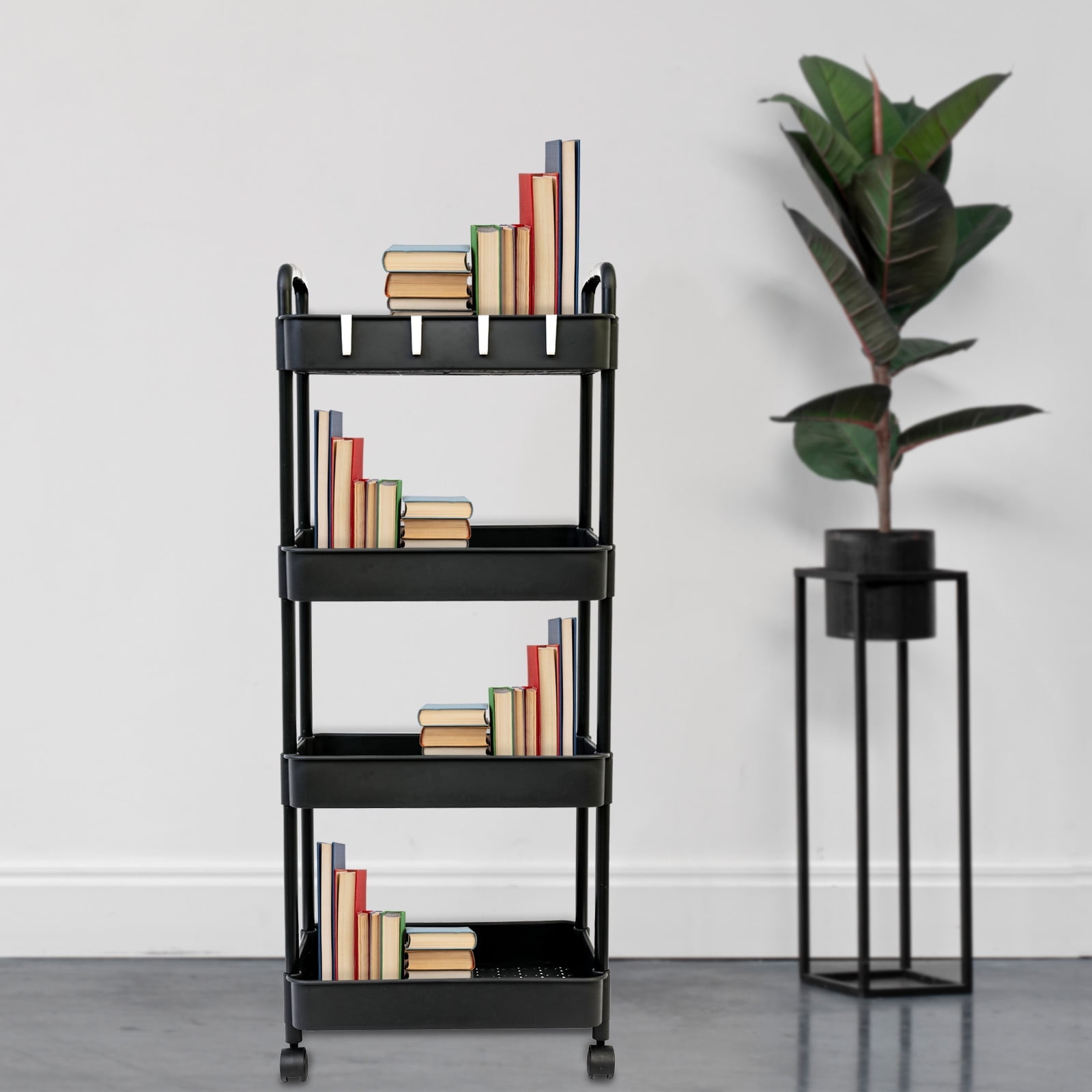 4 Tier Rolling Cart with Wheels, Rotatable and Movable Rolling Utility ...