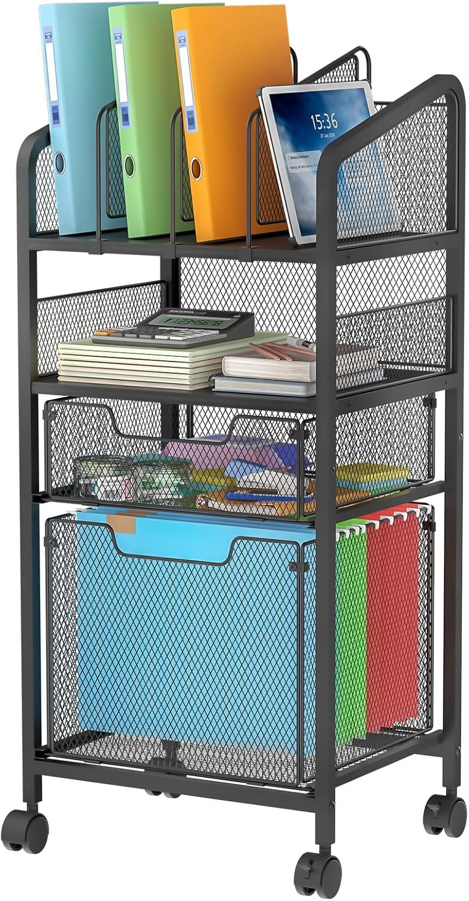 4-Tier Rolling File Cart with Hanging File Organizer, Mobile File ...