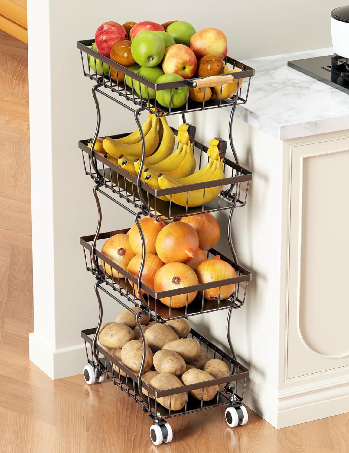 4-Tier Rolling Kitchen Organizer Cart with Handle – Small Pantry ...
