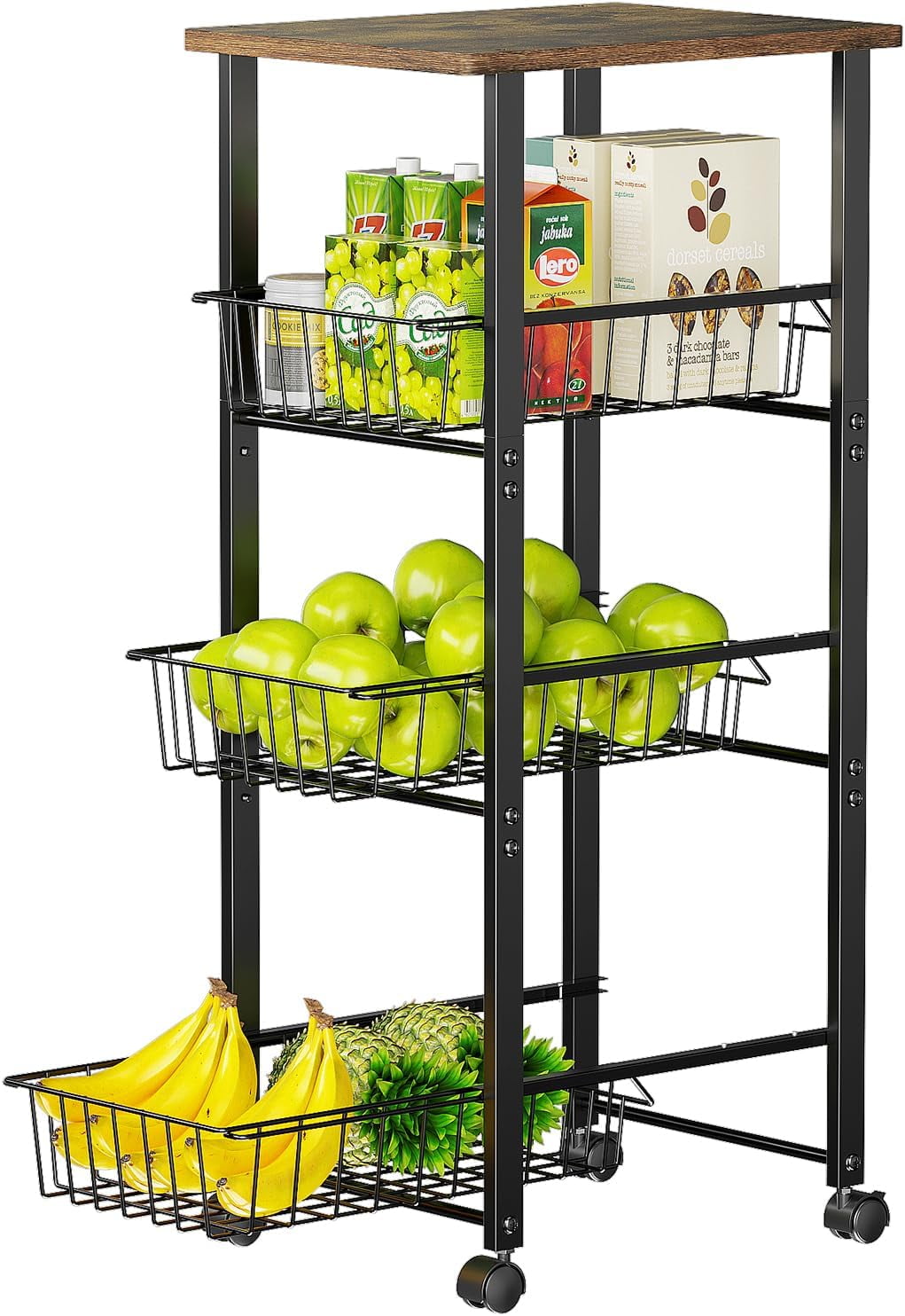 Delamu 4-Tier Fruit Vegetable Stand, Rolling Slim Storage Basket ...
