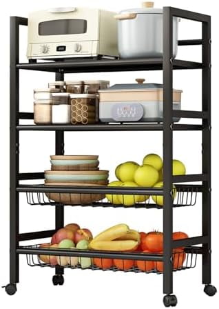 4-Tier Rolling Metal Storage Cart Mobile Organizer with Removable Grid ...