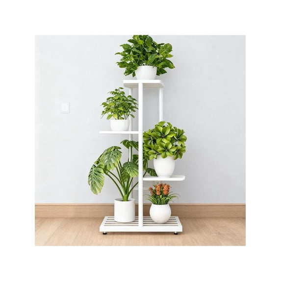 4-Tier Rolling Plant Stand with 5 Pot Basins, Heavy Duty Metal Shelf ...