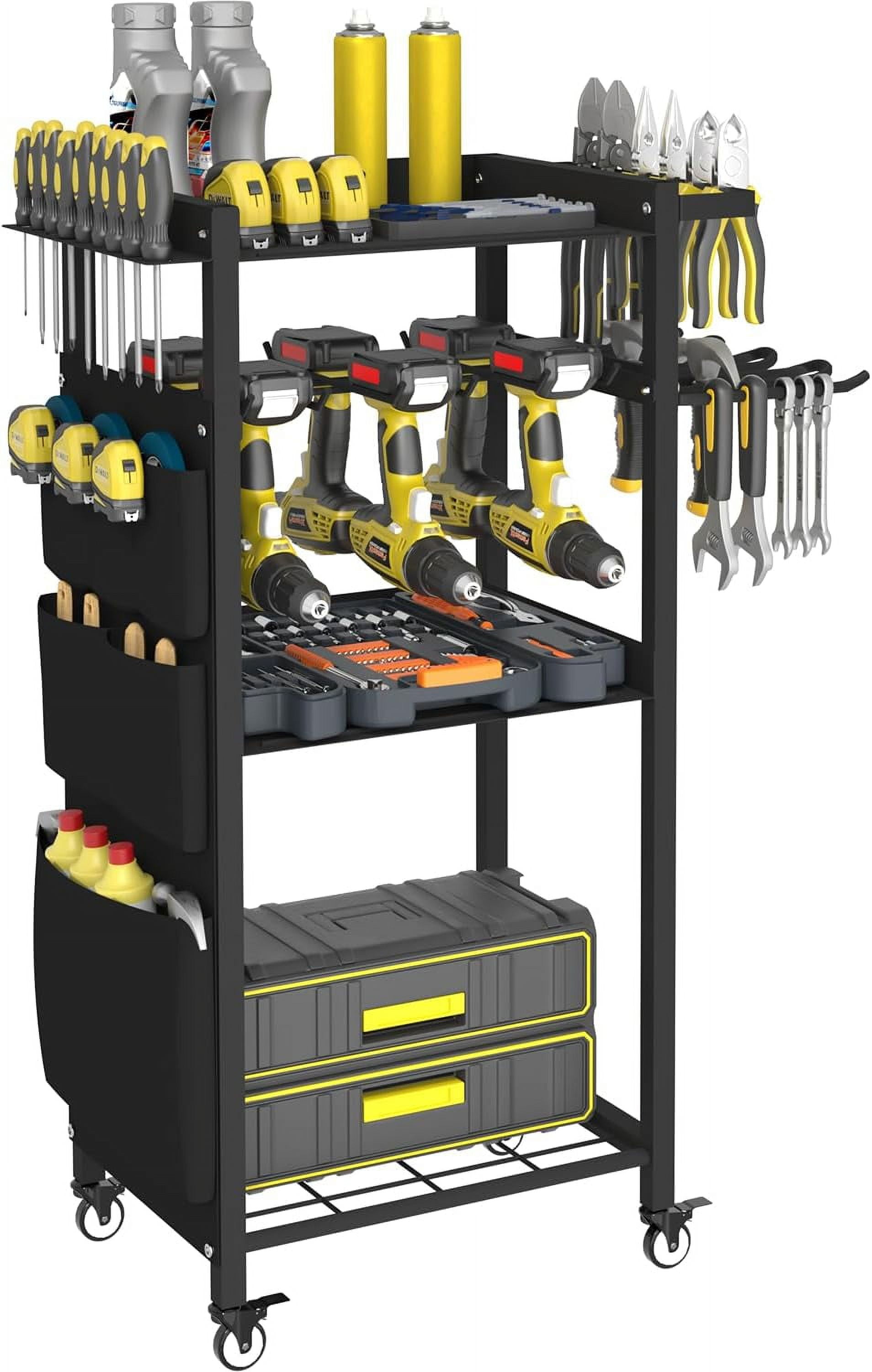 4-Tier Rolling Power Tool Organizer Storage Cart, Garage Organization ...
