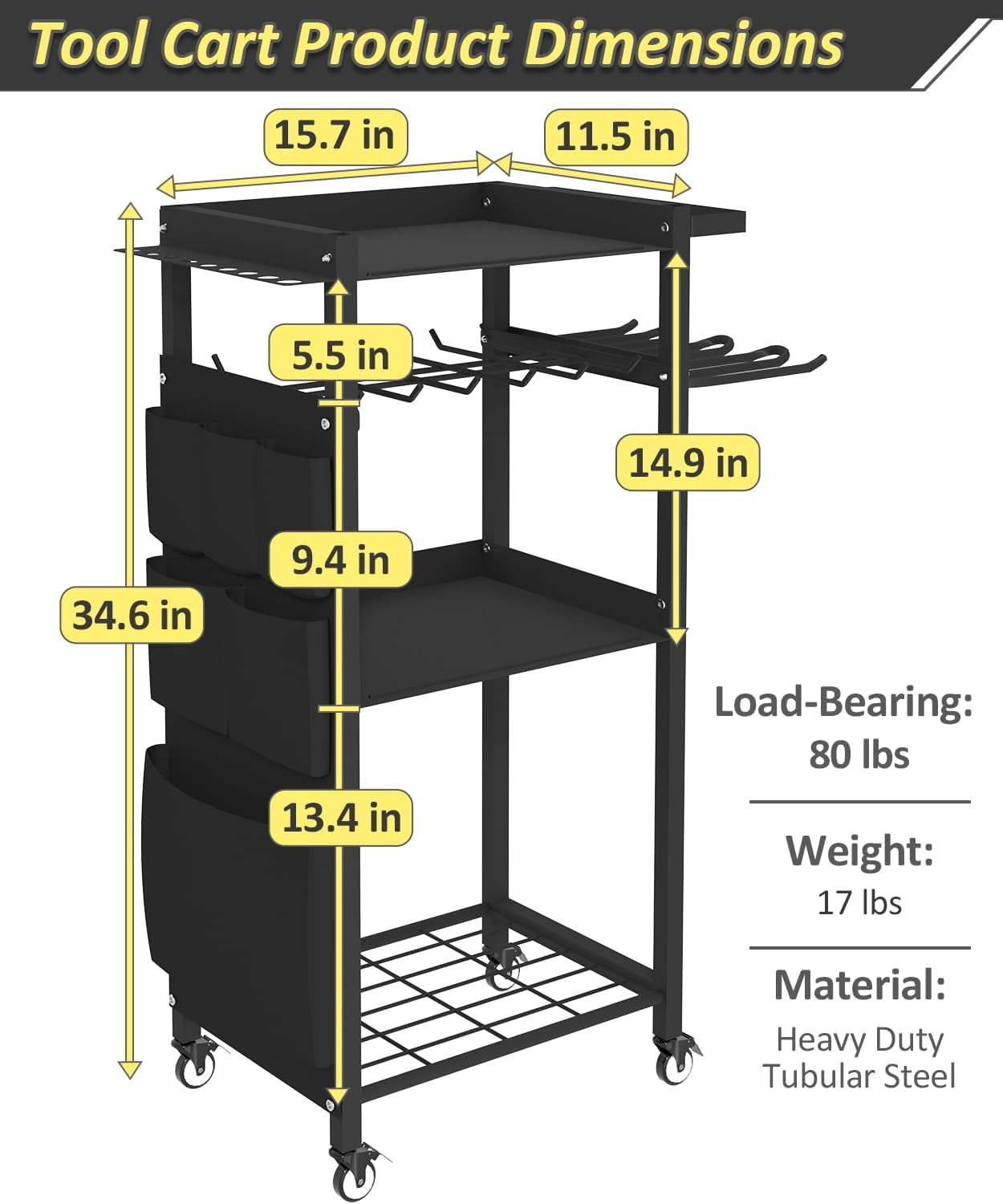 4-Tier Rolling Power Tool Organizer Storage Cart, Garage Organization ...