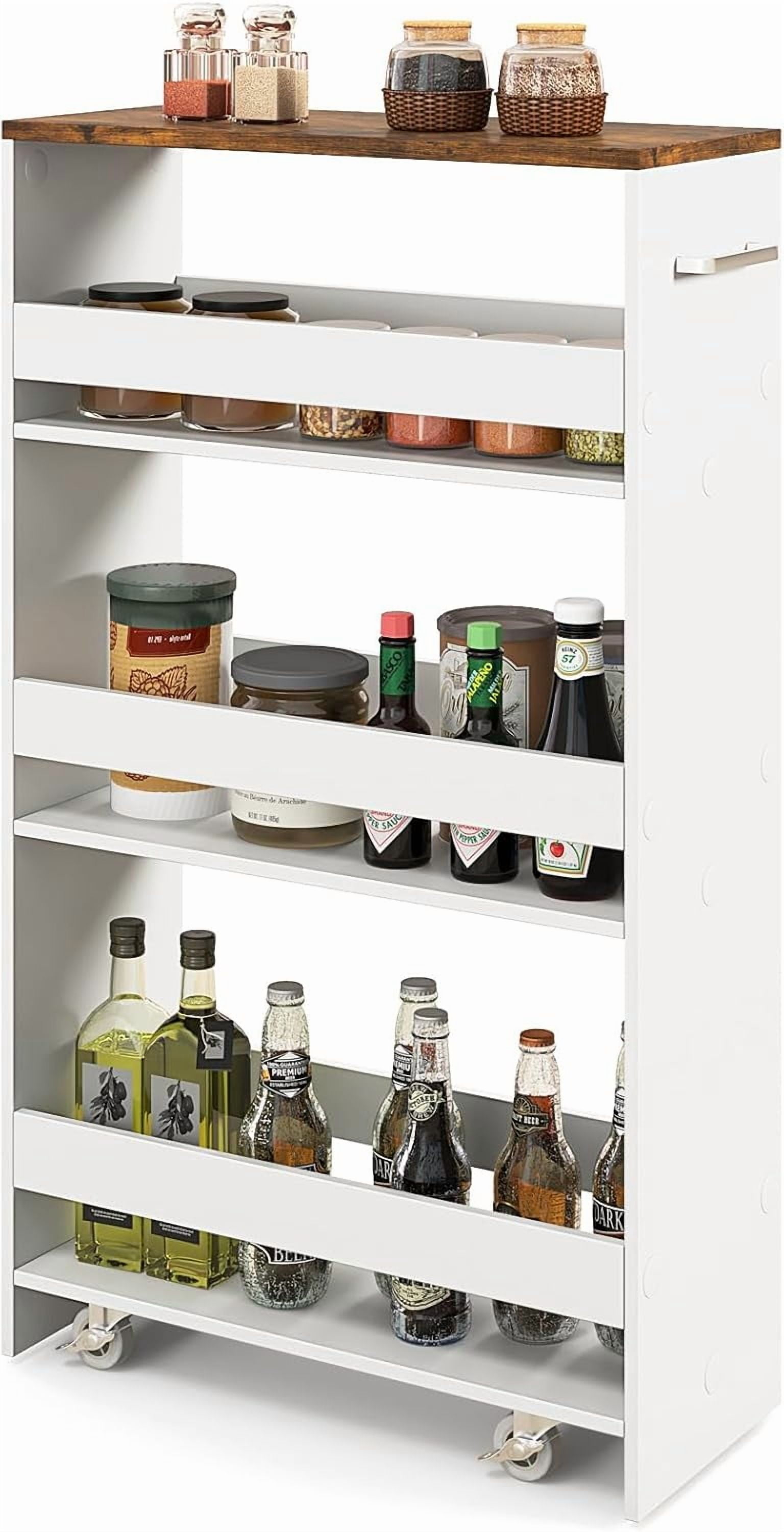 4 Tier Rolling Slim Storage Cart, 8” Narrow Slide Out Kitchen Cart w ...