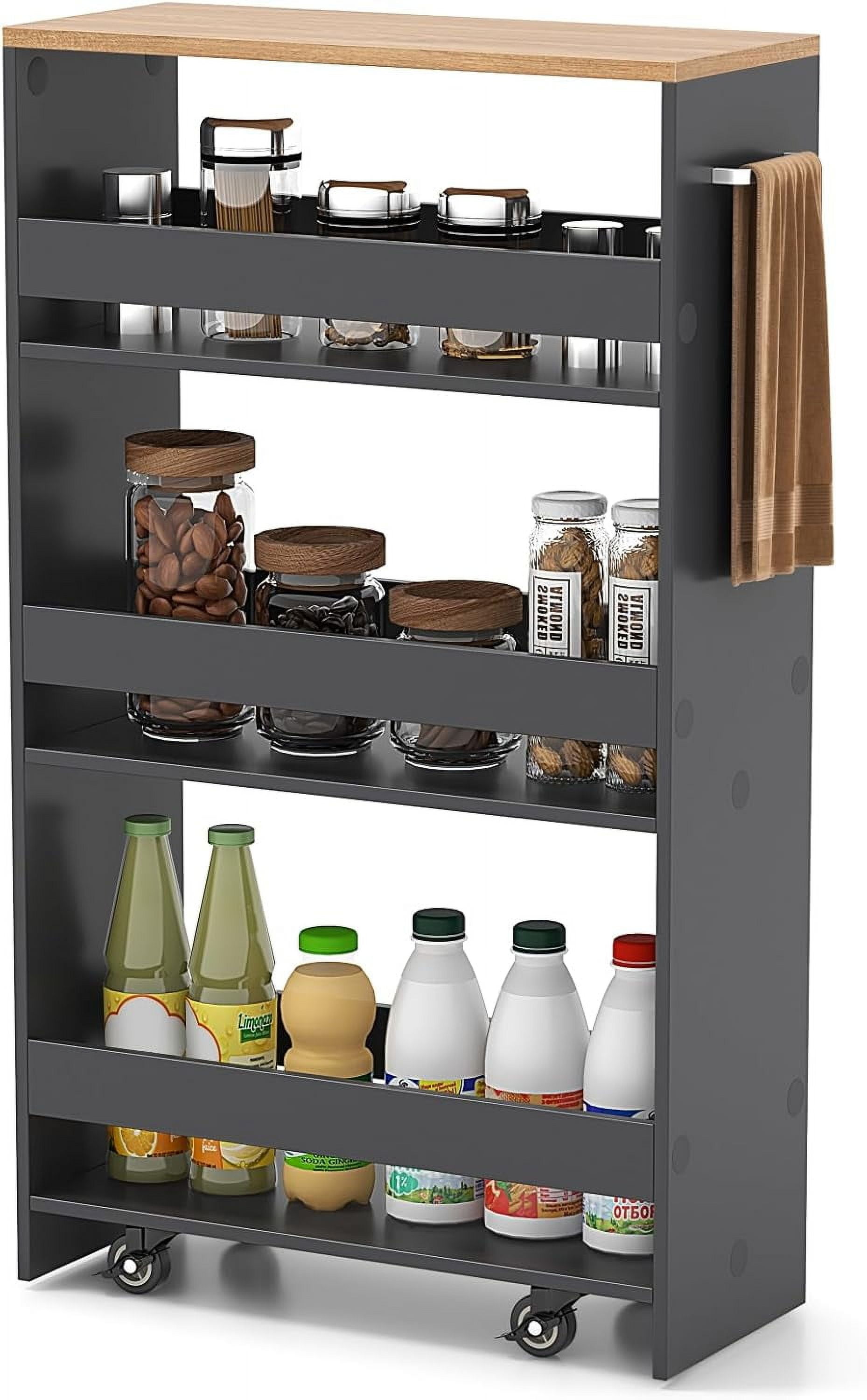 4 Tier Rolling Slim Storage Cart 8\u201D Narrow Slide Out Kitchen Cart ...