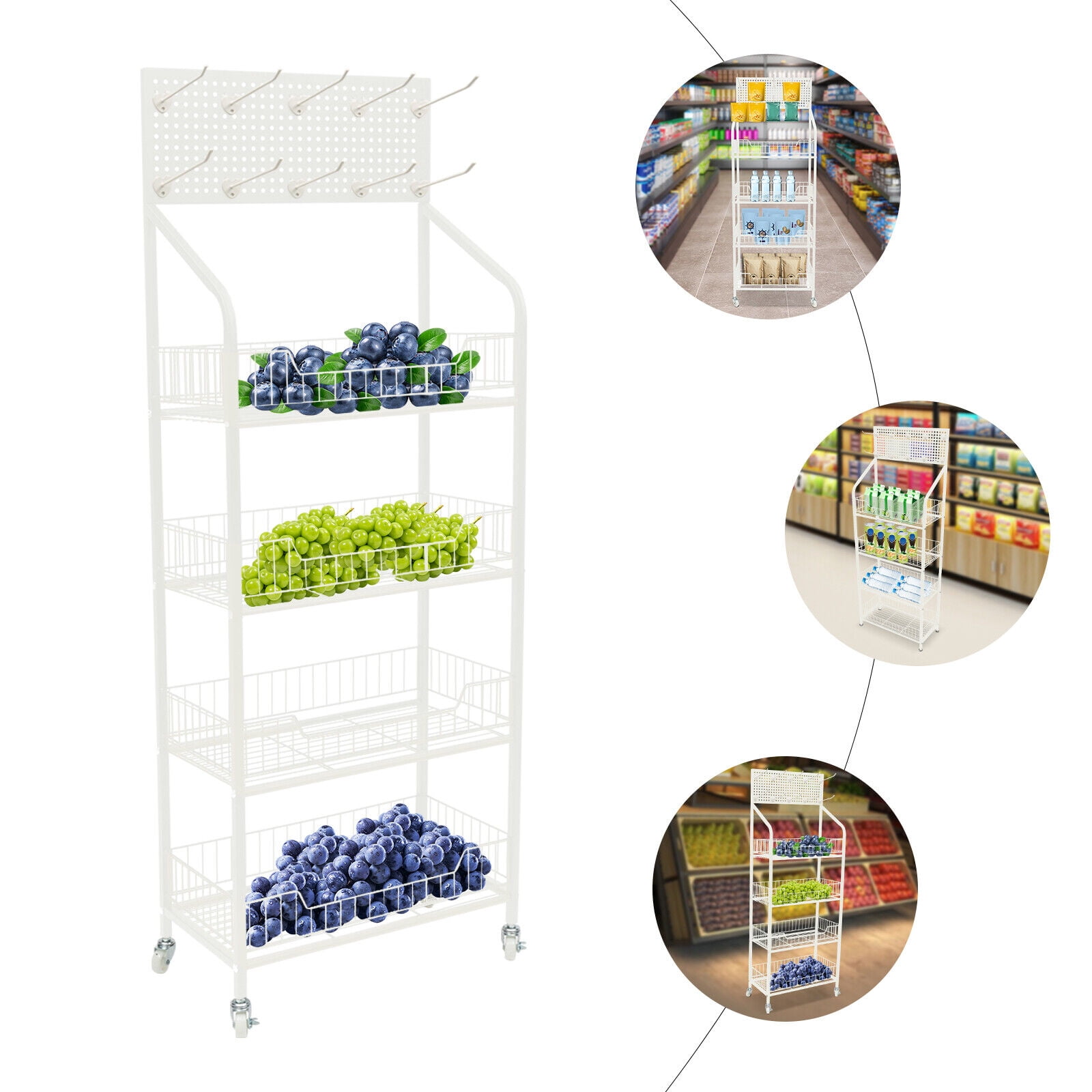 4-Tier Rolling Snack Display Rack with Hooks – Sturdy Metal Storage ...