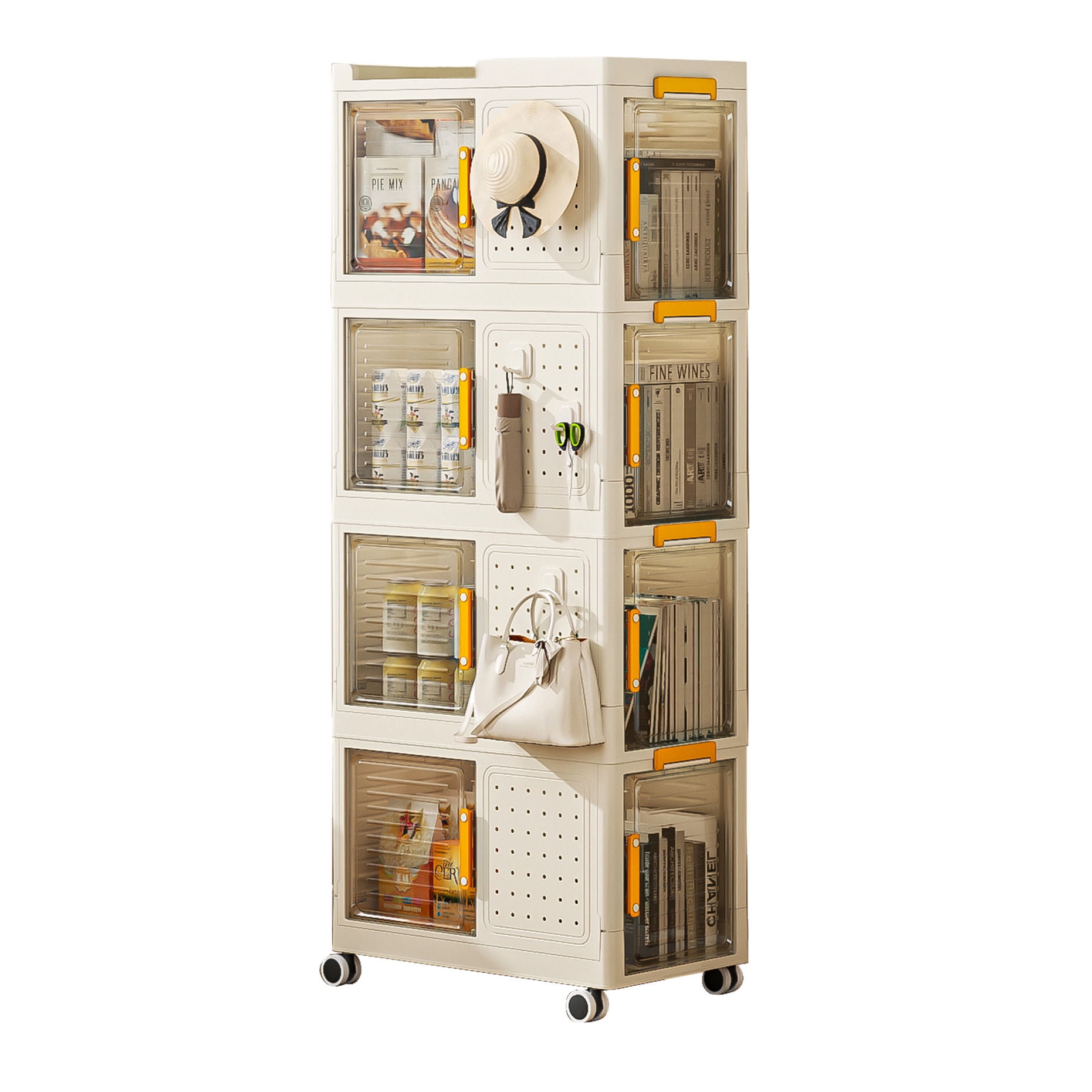 4-Tier Rolling Storage Bookcase | 8-Door Access, Movable with 360 ...