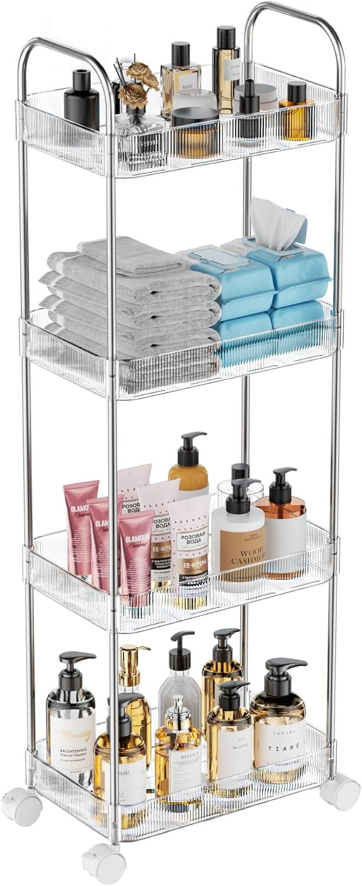 4 Tier Rolling Storage Cart, Clear Bathroom Cart Organizer ...
