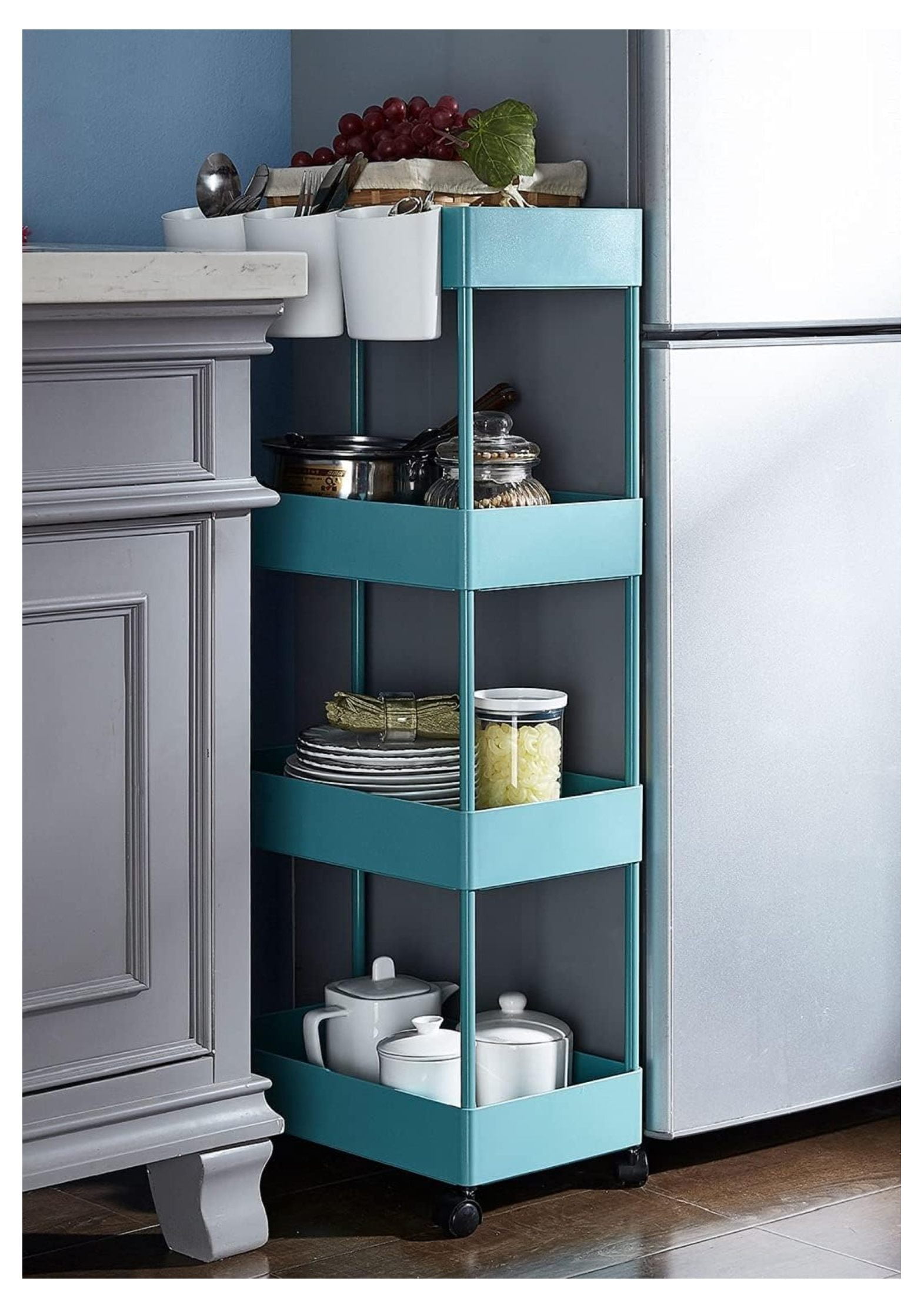 4 Tier Rolling Storage Cart Slim Storage Cart Slide Out Storage Cart ...