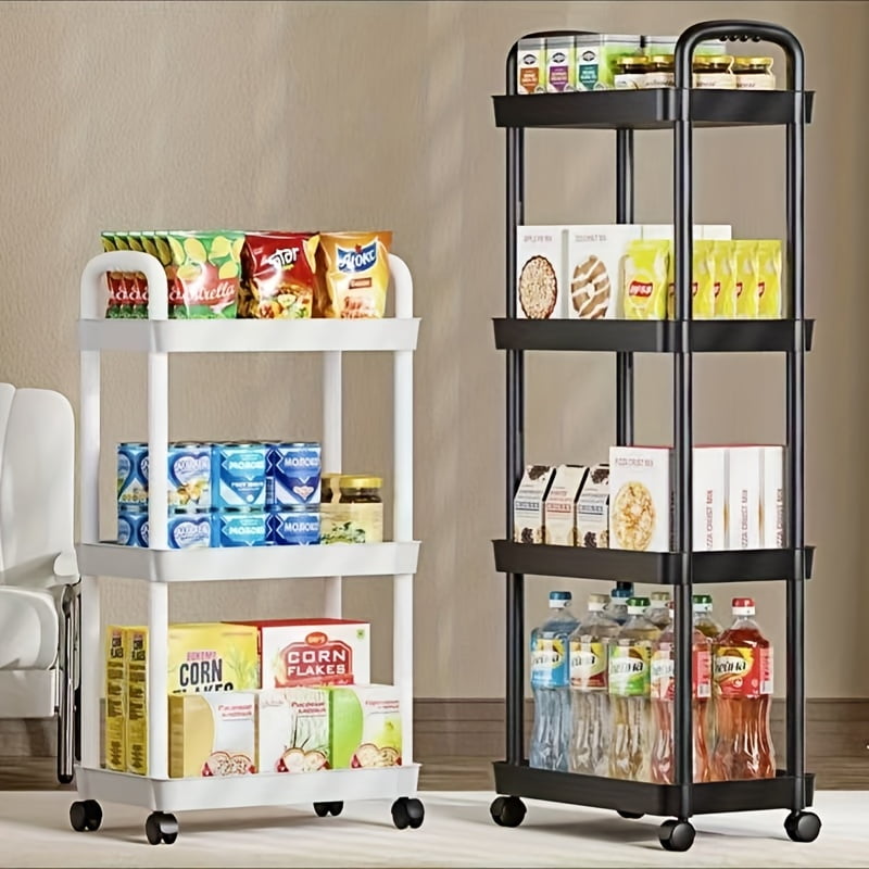 4-Tier Rolling Storage Cart with Wheels - Durable Plastic Multi-Purpose ...
