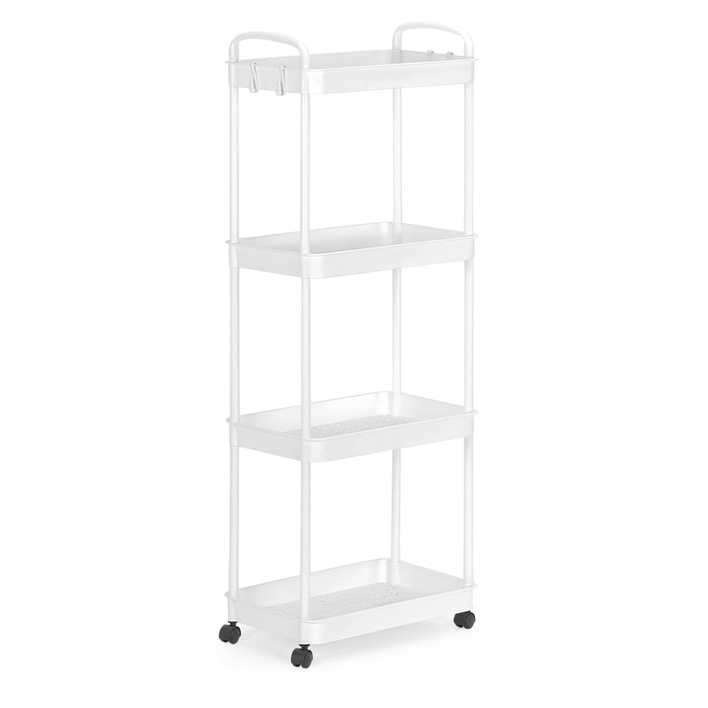 4-Tier Rolling Storage Cart - White Mobile Utility Organizer with ...